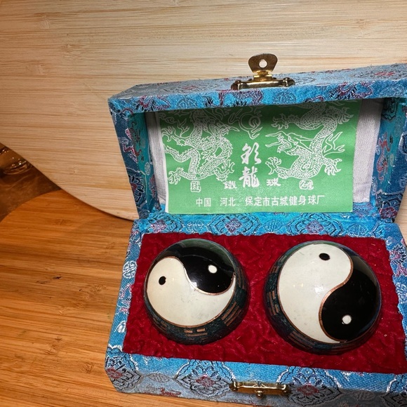 Other | Vintage Yinyang Chinese Baoding Balls With Silk Brocade Box ...